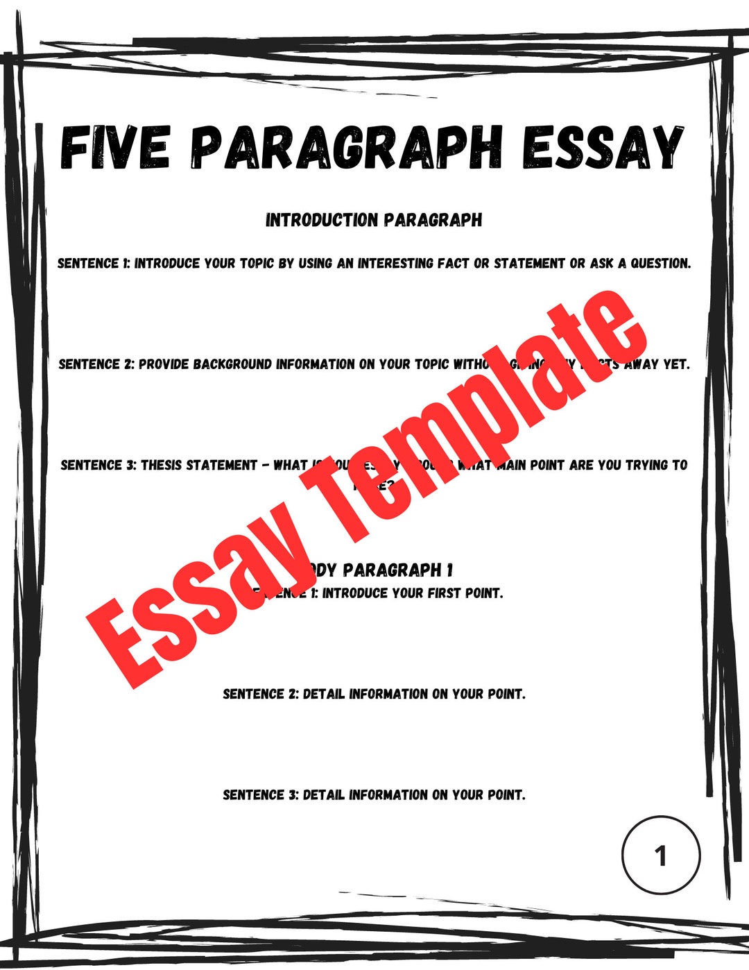 Five Paragraph Essay Template - Etsy