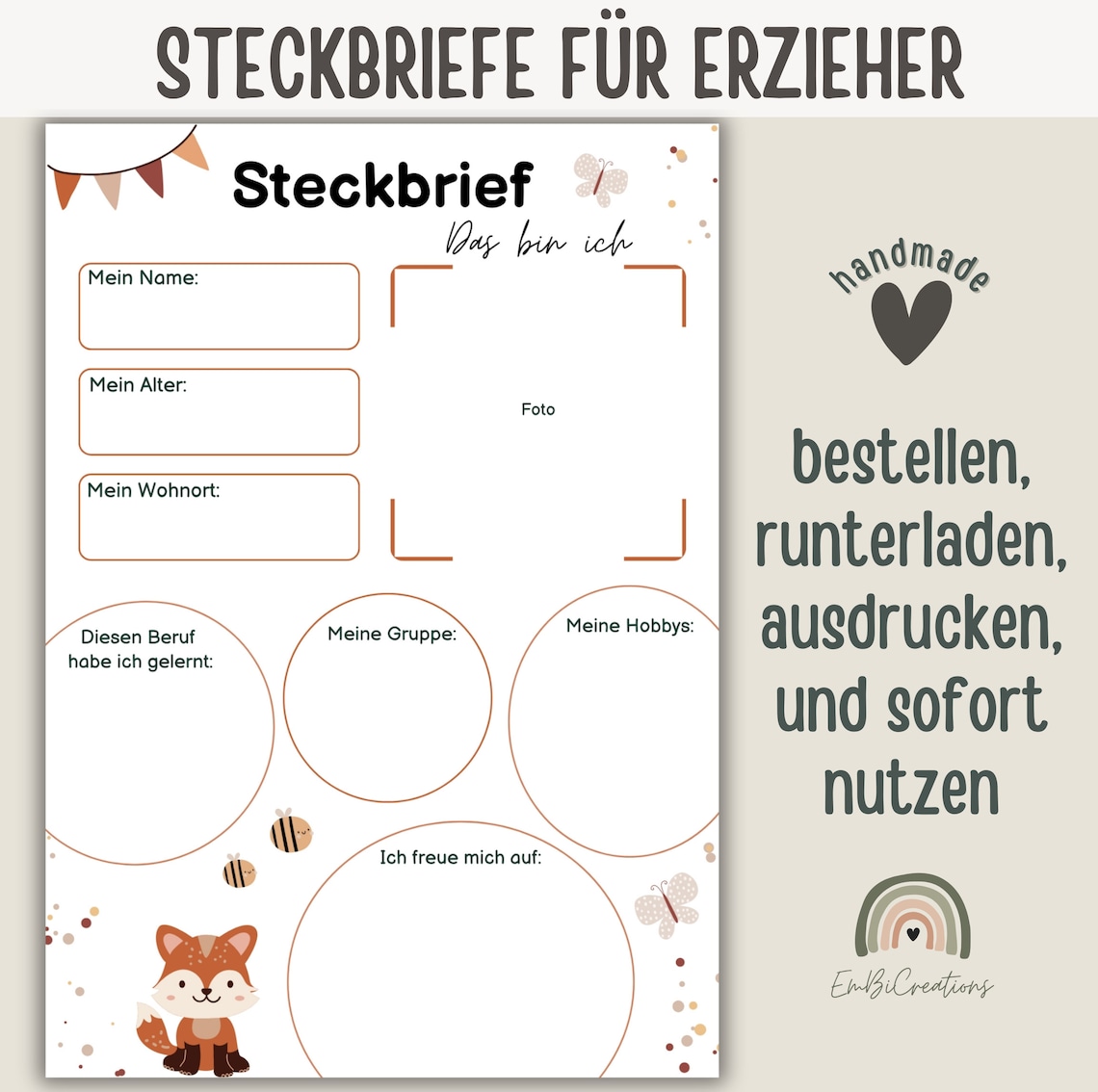 2 Steckbriefe für Erzieher | Steckbrief Kita | Vorlage Erzieherinnen Krippe | Steckbrief Krippe ...