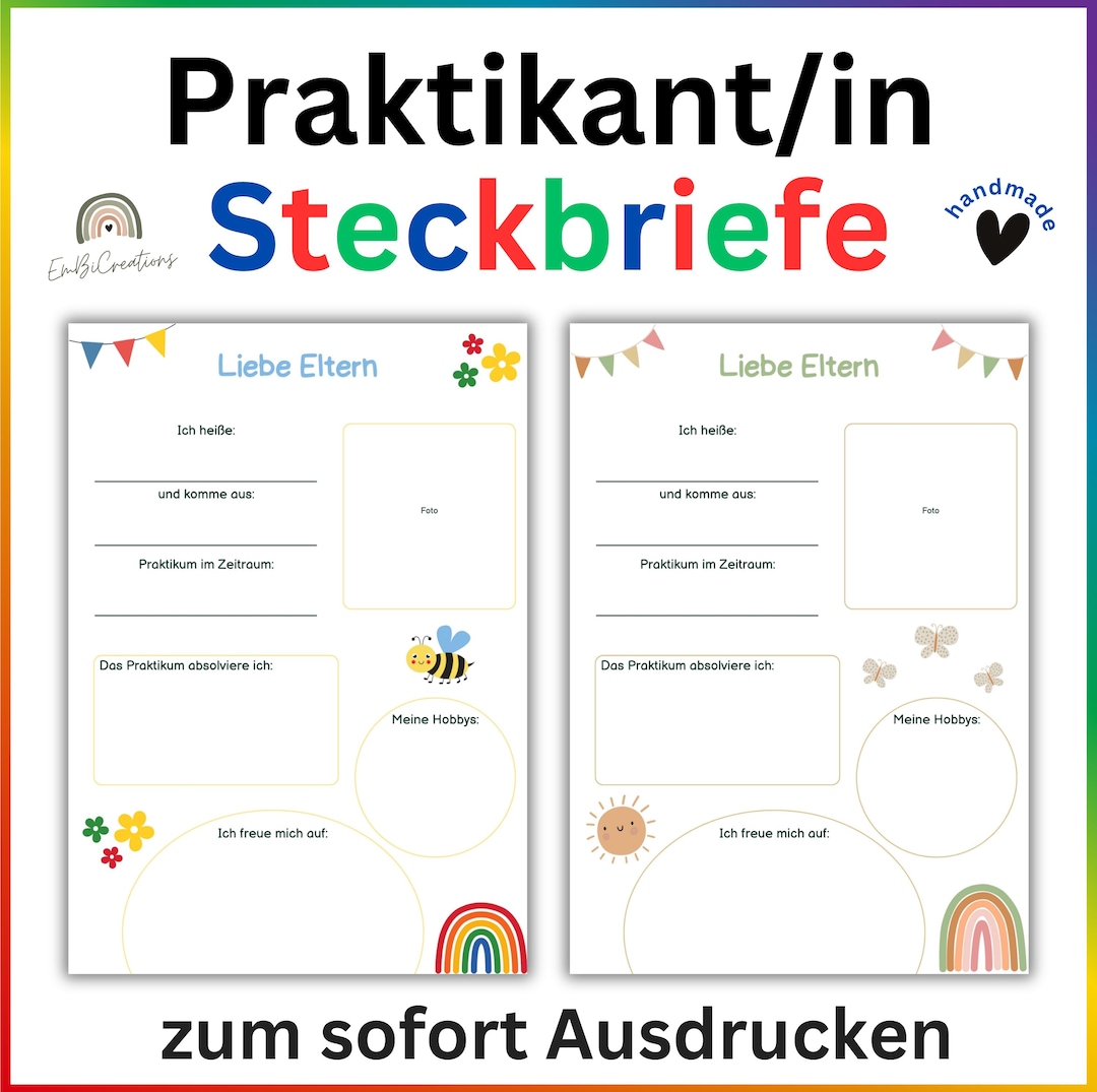 Steckbrief Praktikantin Kindergarten | Aushang Praktikant Kita ...