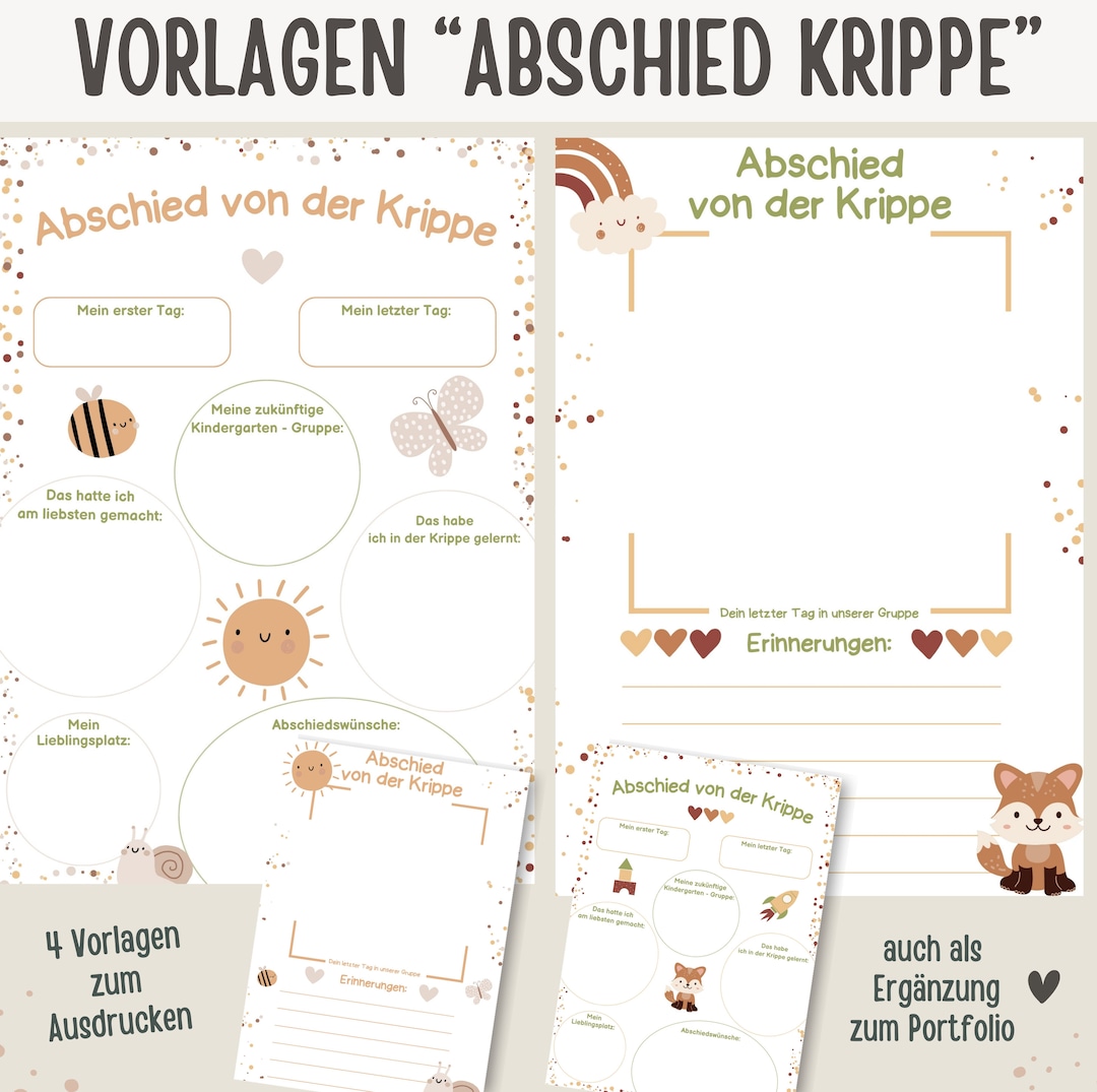 Abschied Krippe Vorlage | Portfolio Vorlagen Kita | Portfolio Vorlagen ...