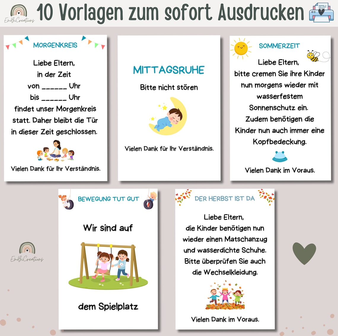 10 Aushänge Kindergarten | Aushang Kita | Portfolio Vorlage ...