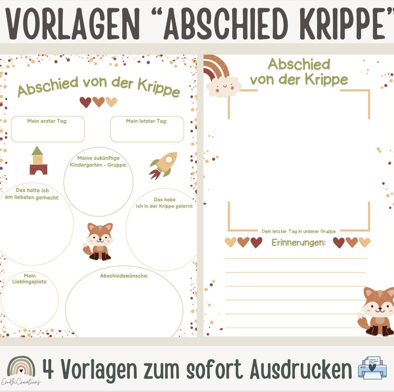 Abschied Krippe Vorlage | Portfolio Vorlagen Kita | Portfolio Vorlagen ...