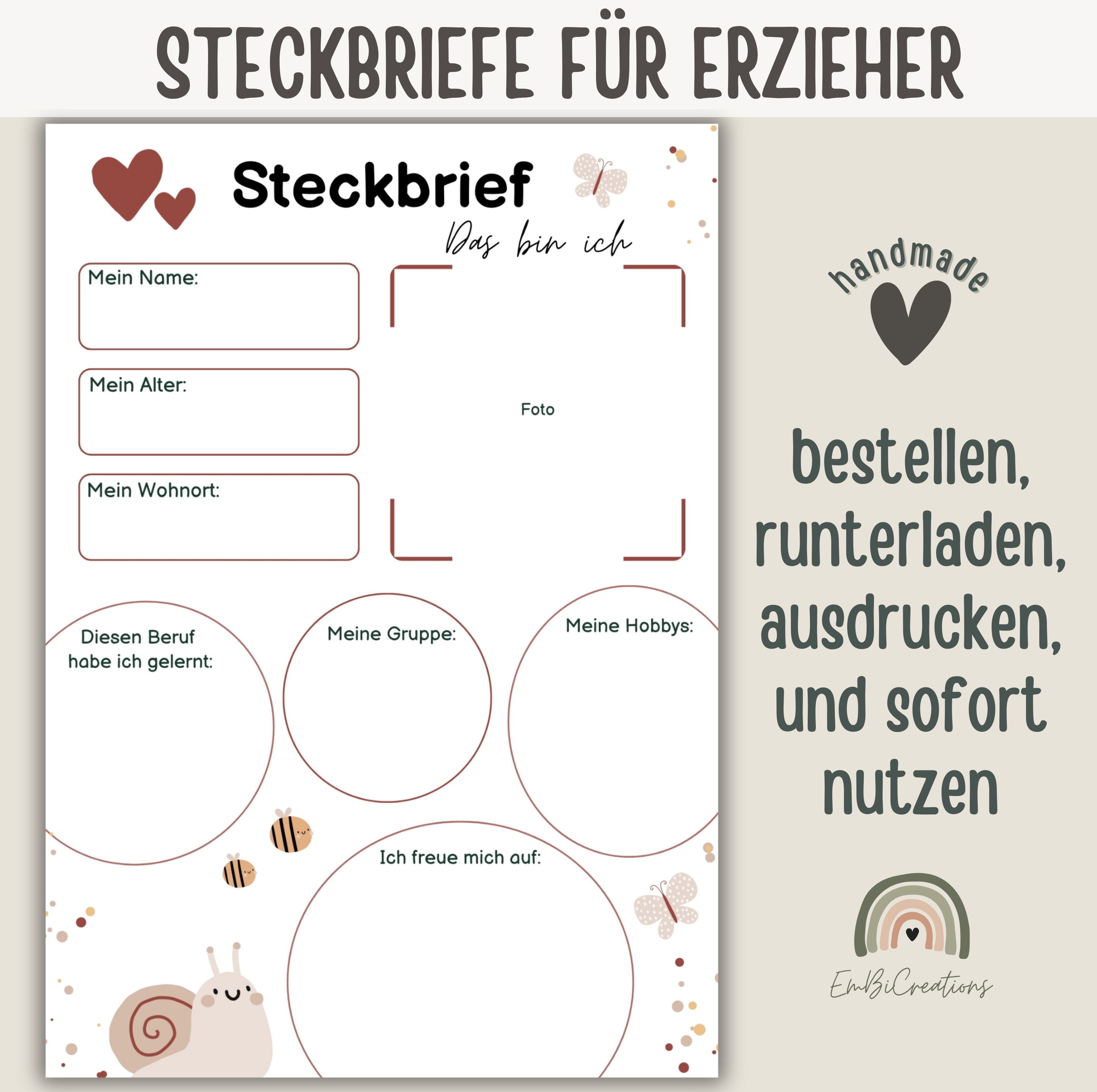 2 Steckbriefe für Erzieher | Steckbrief Kita | Vorlage Erzieherinnen Krippe | Steckbrief Krippe ...