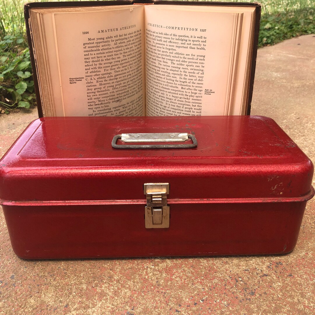 Vintage Red Metal, Two Tier Tackle, Tool or Lunch Box With Top Handle ...
