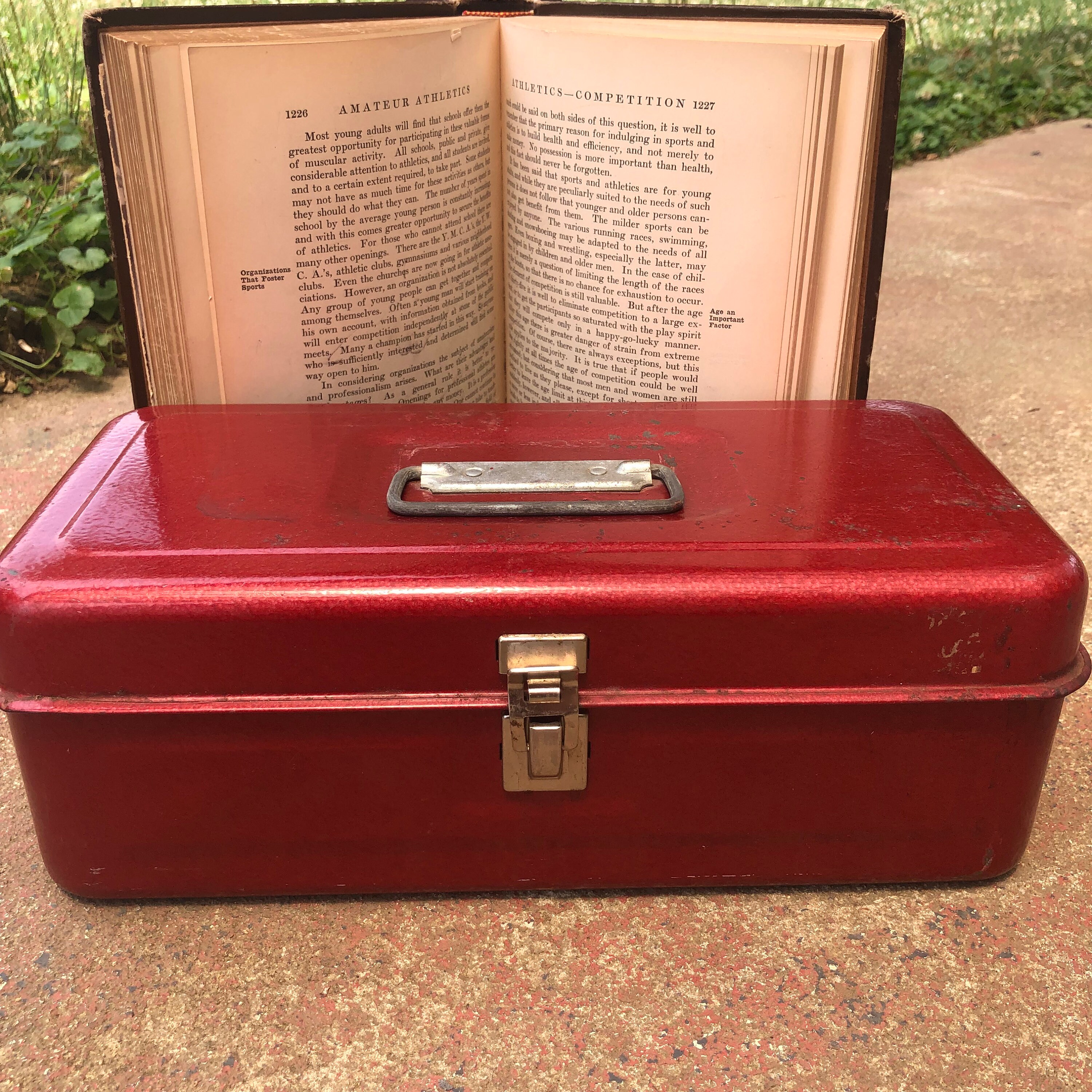 Vintage Red Metal, Two Tier Tackle, Tool or Lunch Box With Top Handle ...