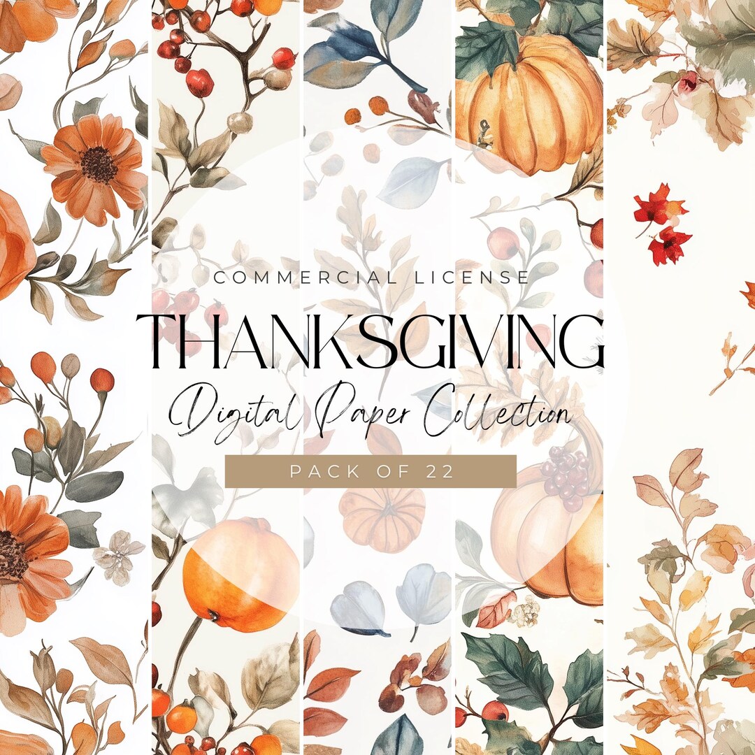 Thanksgiving Digital Paper Set | Autumn Leaves & Pumpkins (300 DPI) - Etsy