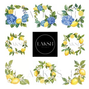45 Amalfi Inspired Transparent Clip Art, Watercolor Lemons Clipart ...