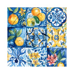 Amalfi Tile Pattern, Blue, Yellow, and Lemon Digital Paper (PNG) - Etsy