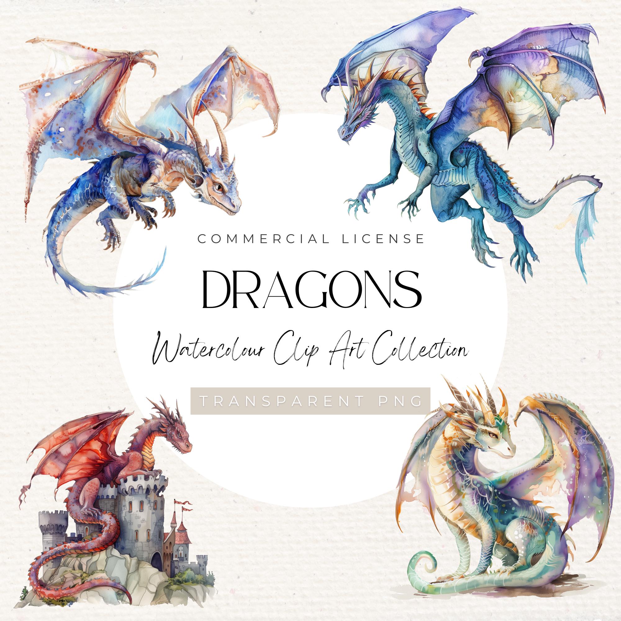Dragon Watercolour Clip Art Collection, Dragon Theme, Fantasy Clip Art ...
