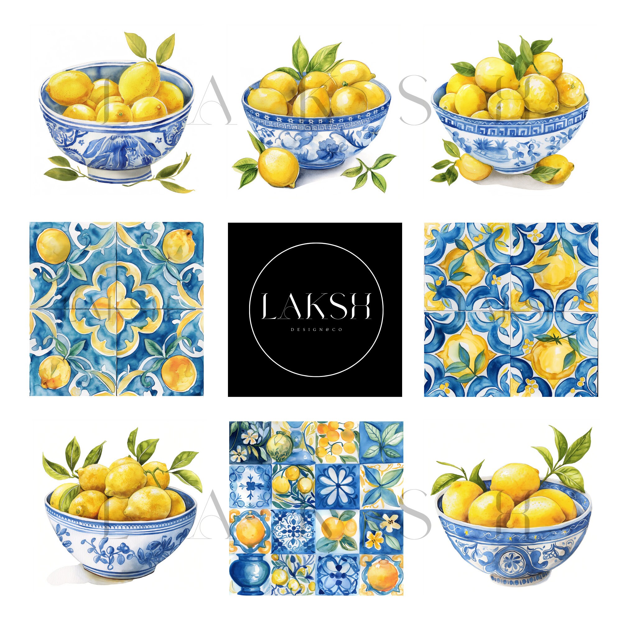 45 Amalfi Inspired Transparent Clip Art, Watercolor Lemons Clipart ...
