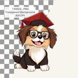Graduation Dog Clipart – Cute Cartoon Puppy With Cap & Glasses PNG ...