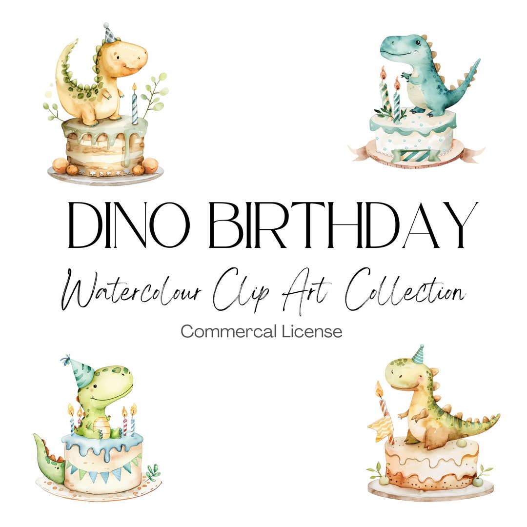 12 Watercolour Dinosaur Birthday Clip Art | Dino Birthday | Cute ...