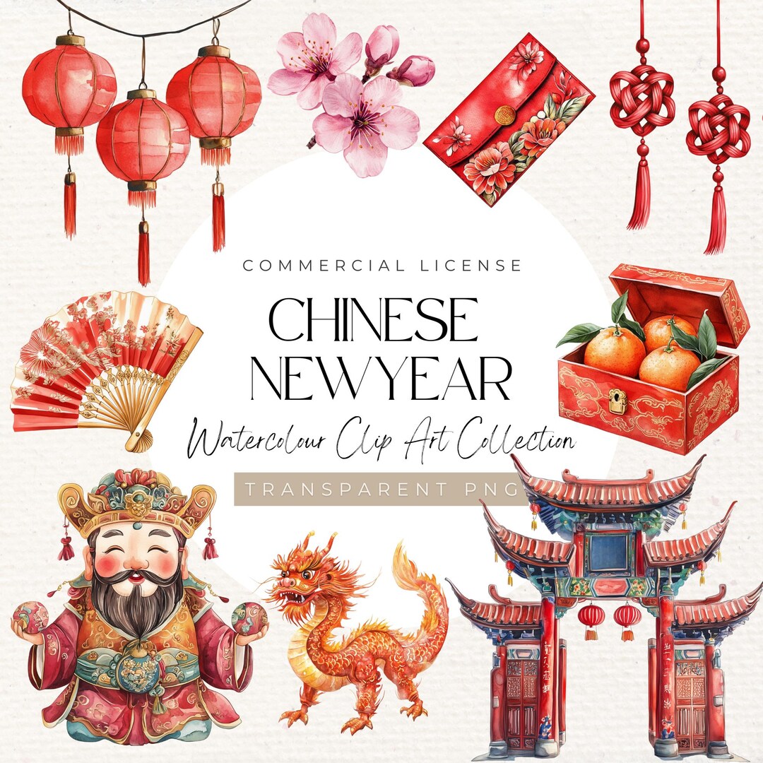 Chinese New Year 37 Watercolour Clip Art Collection | 300 DPI, Chinese ...