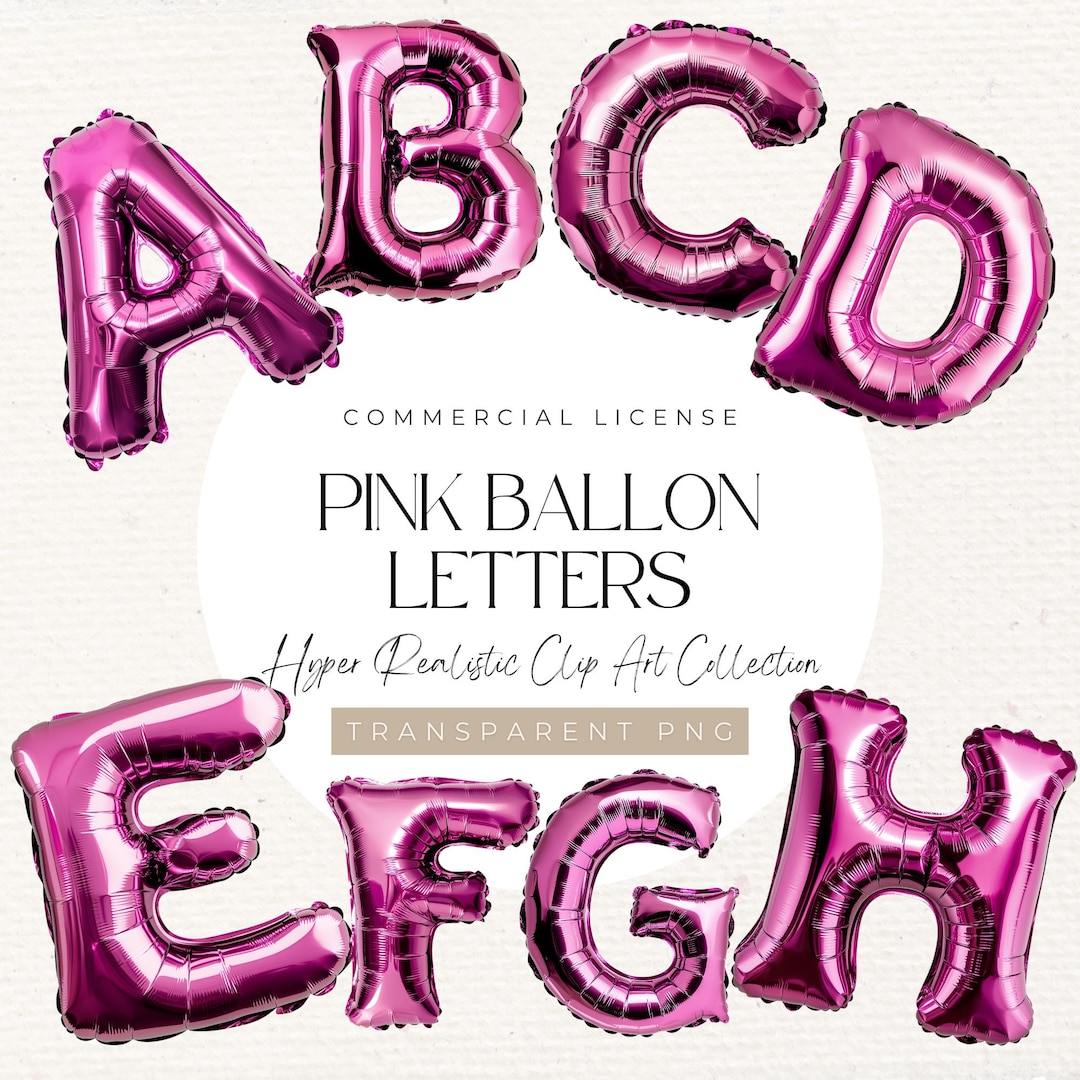 Hyper-realistic Pink Balloon Alphabet Clipart | A to Z Letters for ...