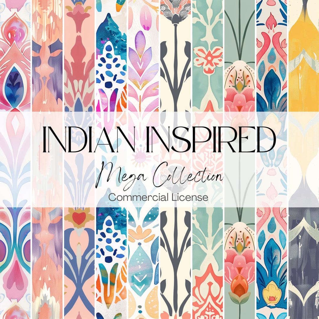 60 Mega Indian Inspired Tile Pattern Collection, Digital Papers, Indian ...