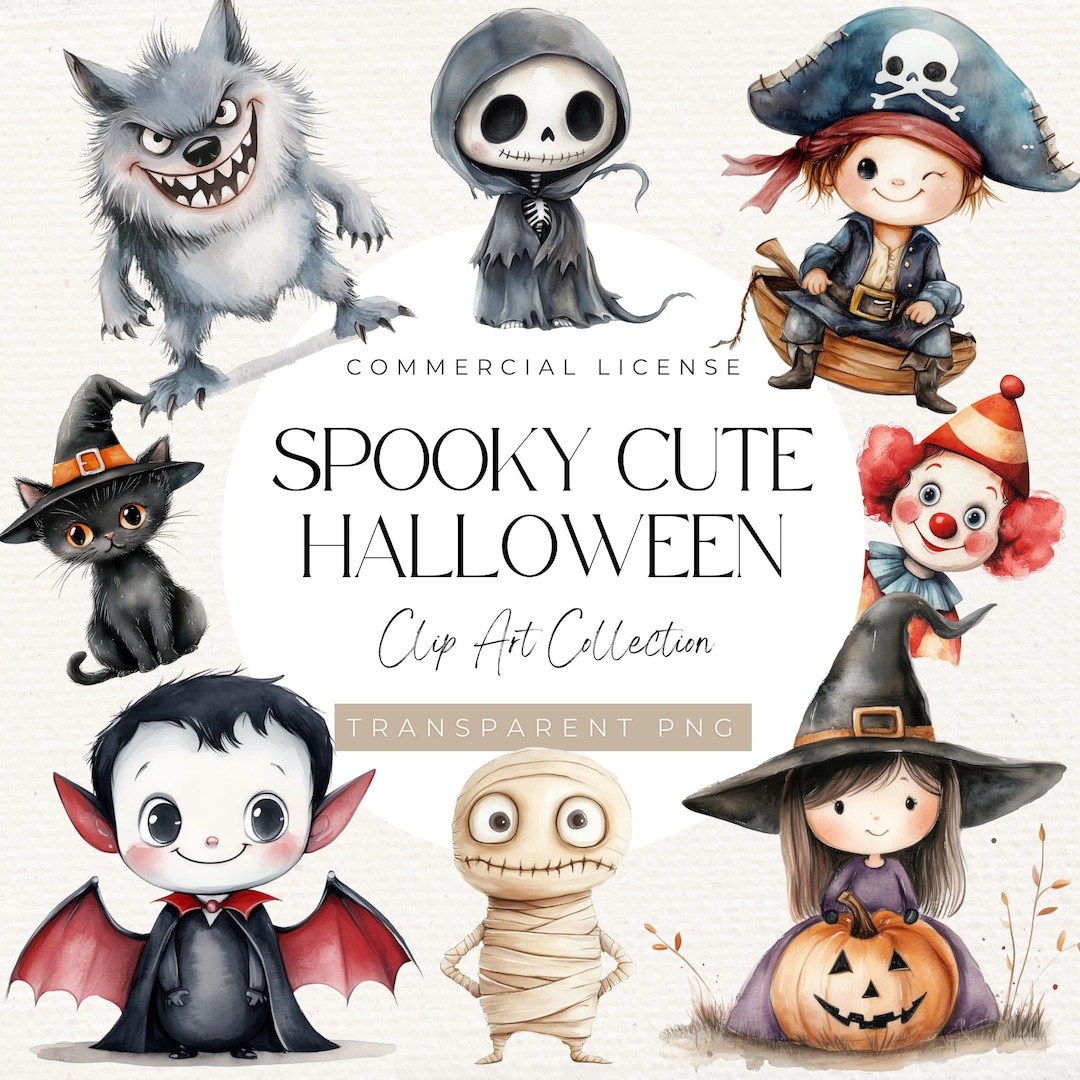Spooky Cute Halloween Clipart Set - 33 Pngs of Spooky Ghosts, Witches ...