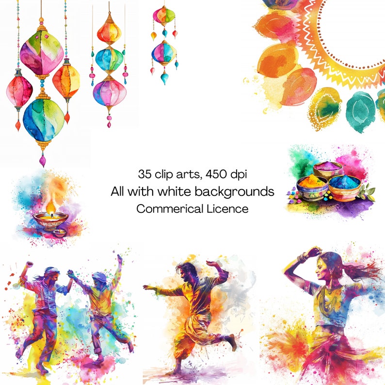 Holi Watercolour Clip Art, 35 High Quality Colourful Clip Art, Rainbow ...