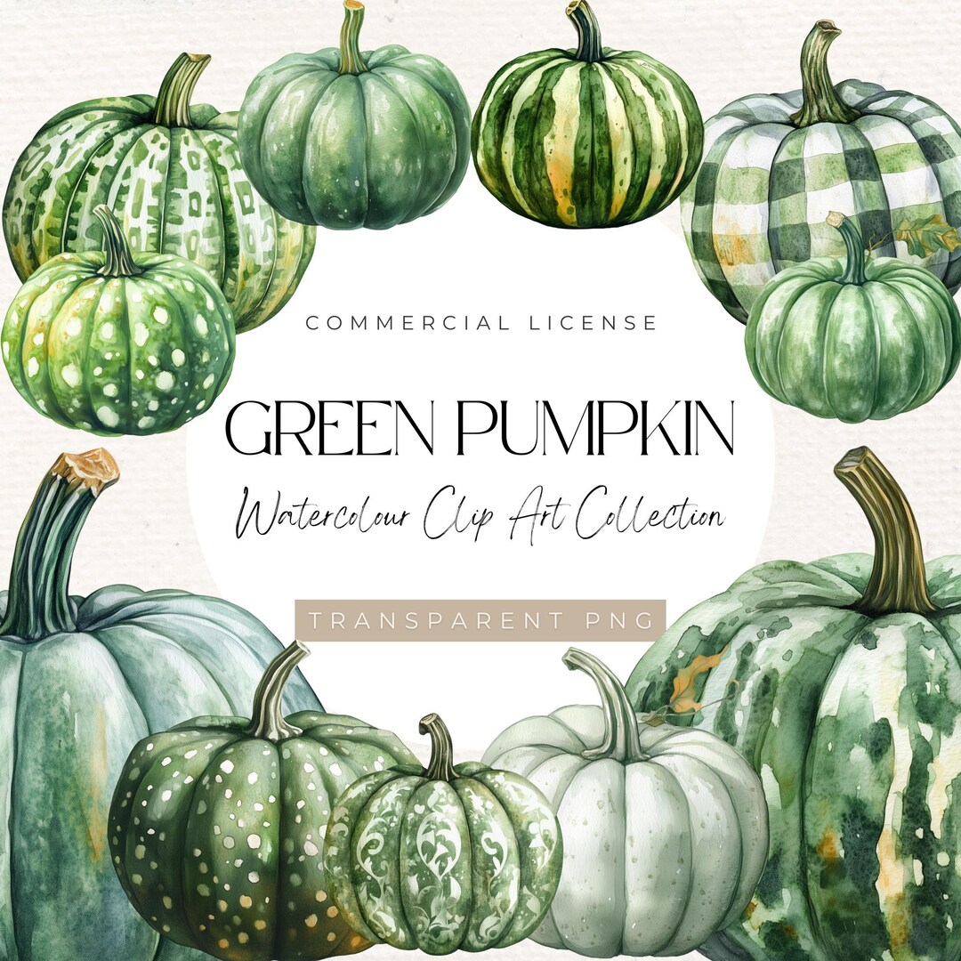 Green Pumpkin Watercolor Clipart | Autumn Designs (digital Download ...