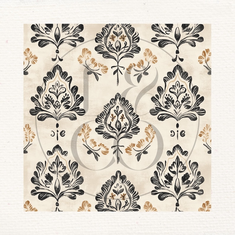 Neutral Indian Block Print Digital Paper - 24 Piece Scrapbook Set ...