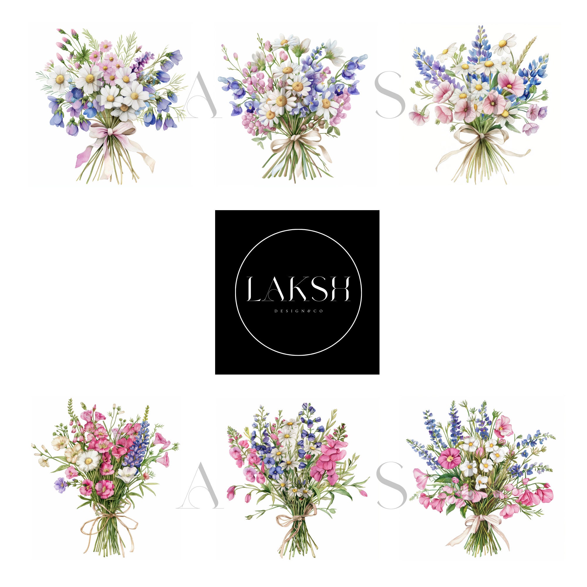 April Birth Flower Bouquet Watercolour Clip Art, Daisy & Sweet Pea ...