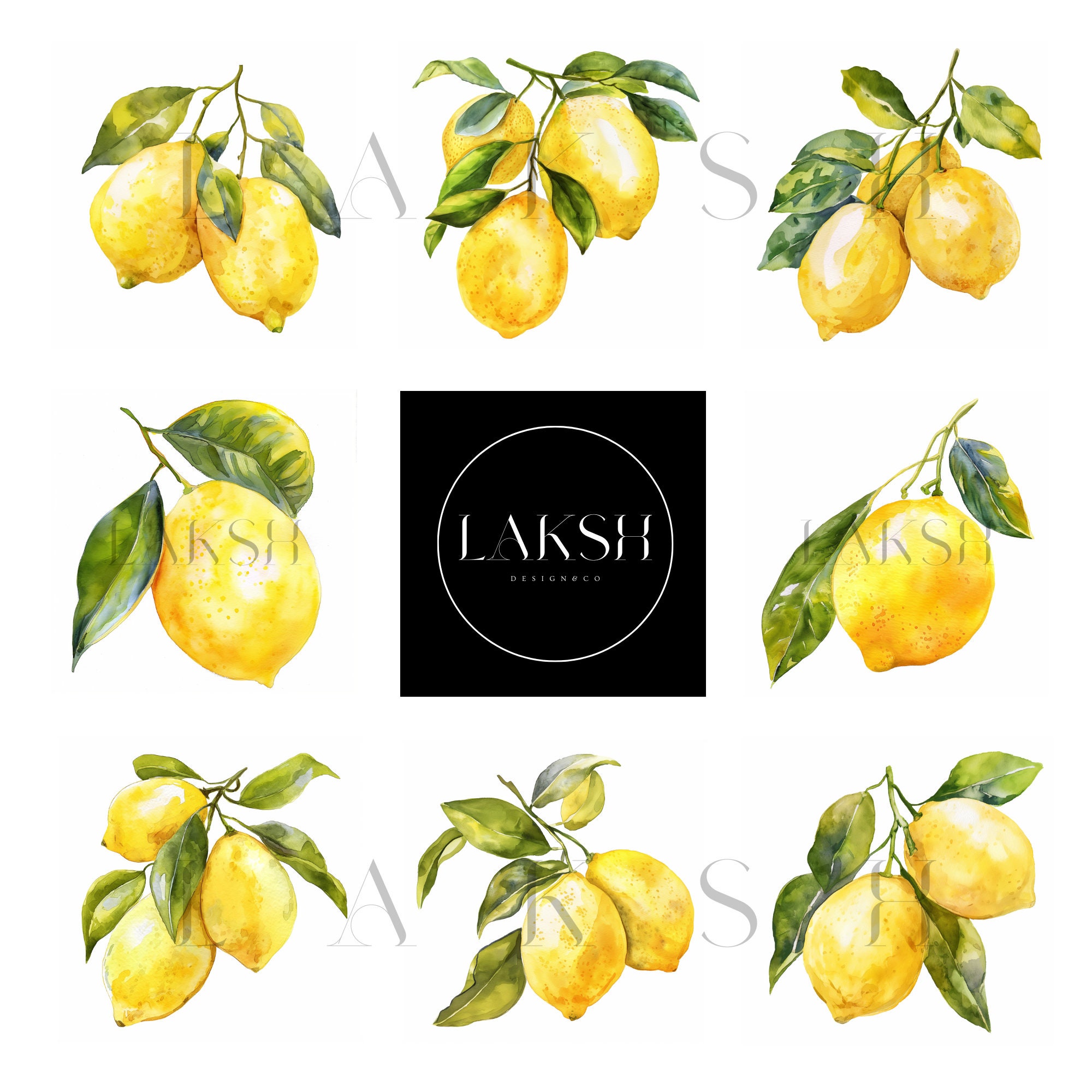 45 Amalfi Inspired Transparent Clip Art, Watercolor Lemons Clipart ...