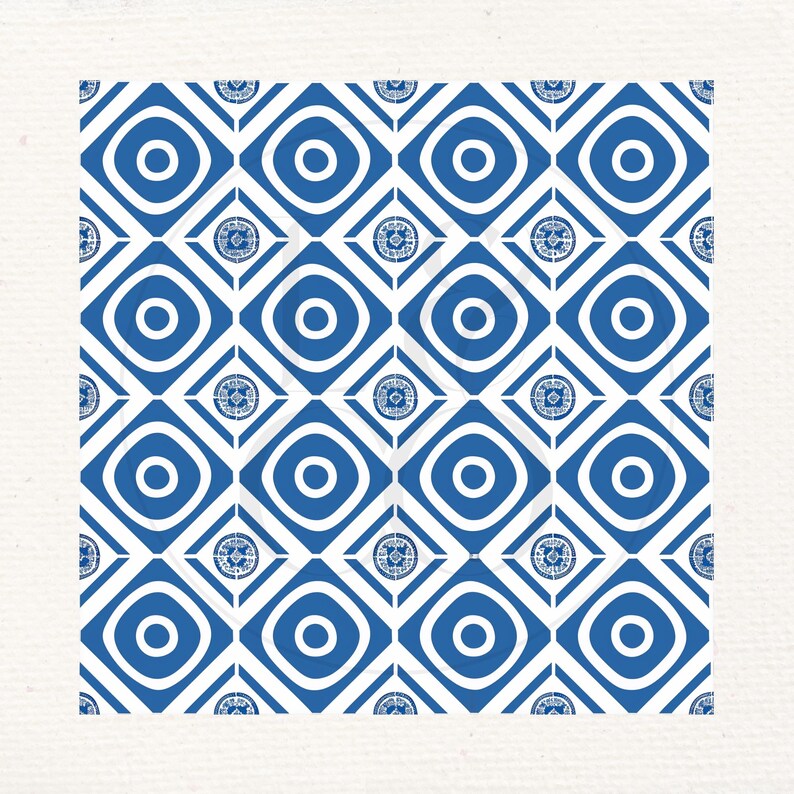 Blue & White Greek Tile Clipart: Watercolour Mediterranean Patterns ...