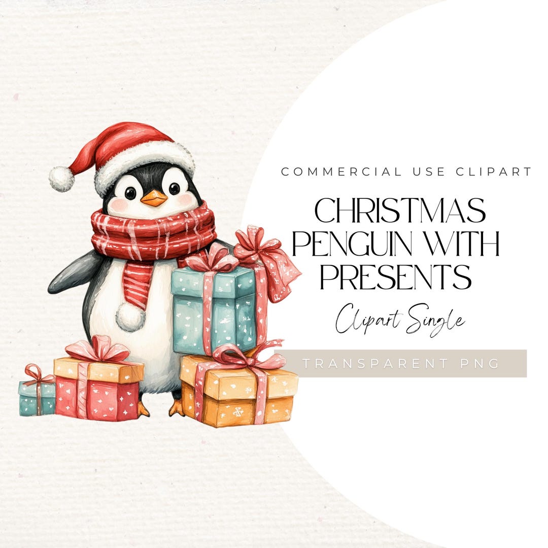 Christmas Penguin Clipart | Watercolor Festive Animals (digital ...