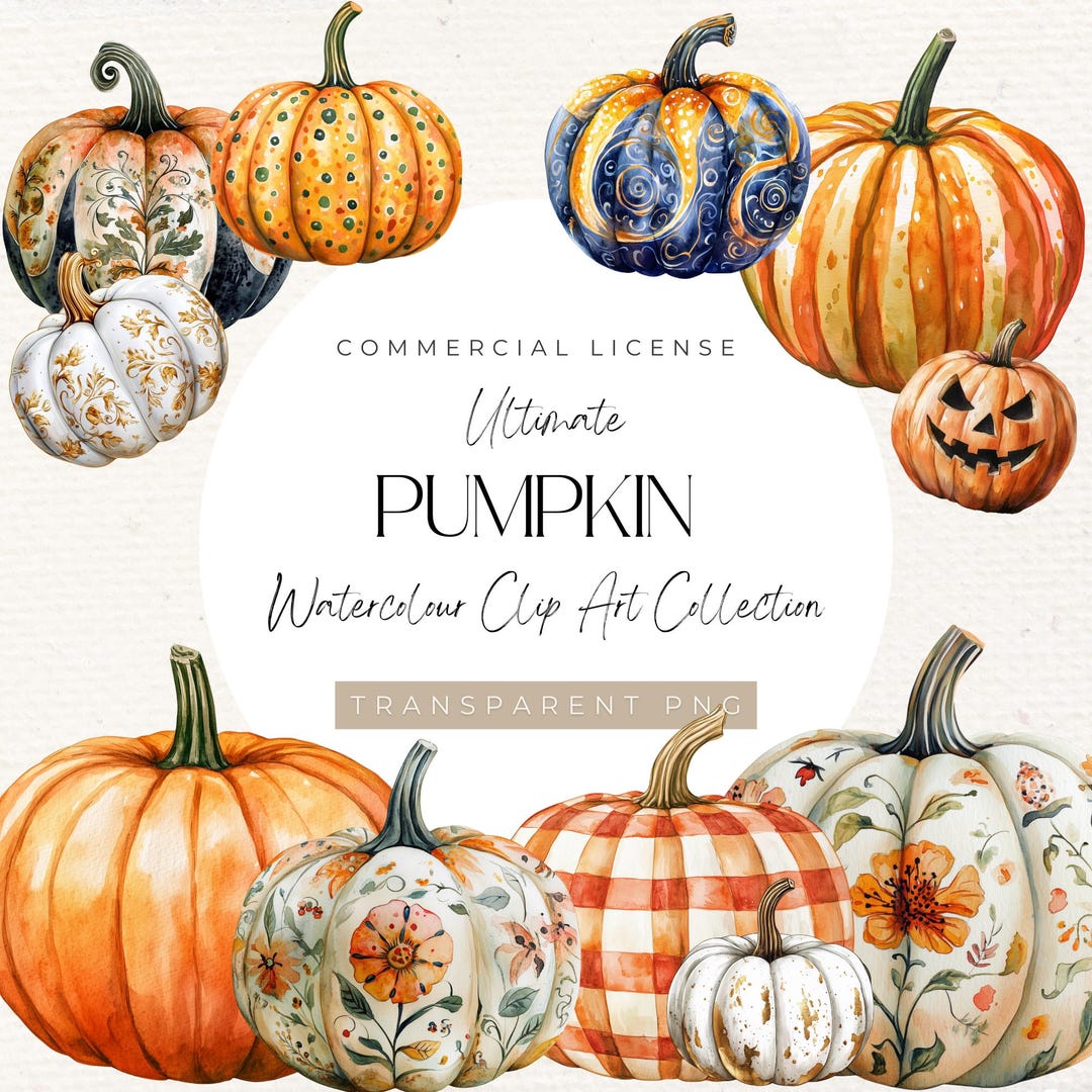 Ultimate 60 Pumpkin Watercolour Collection | Pumpkin Clip Art, Autumn ...