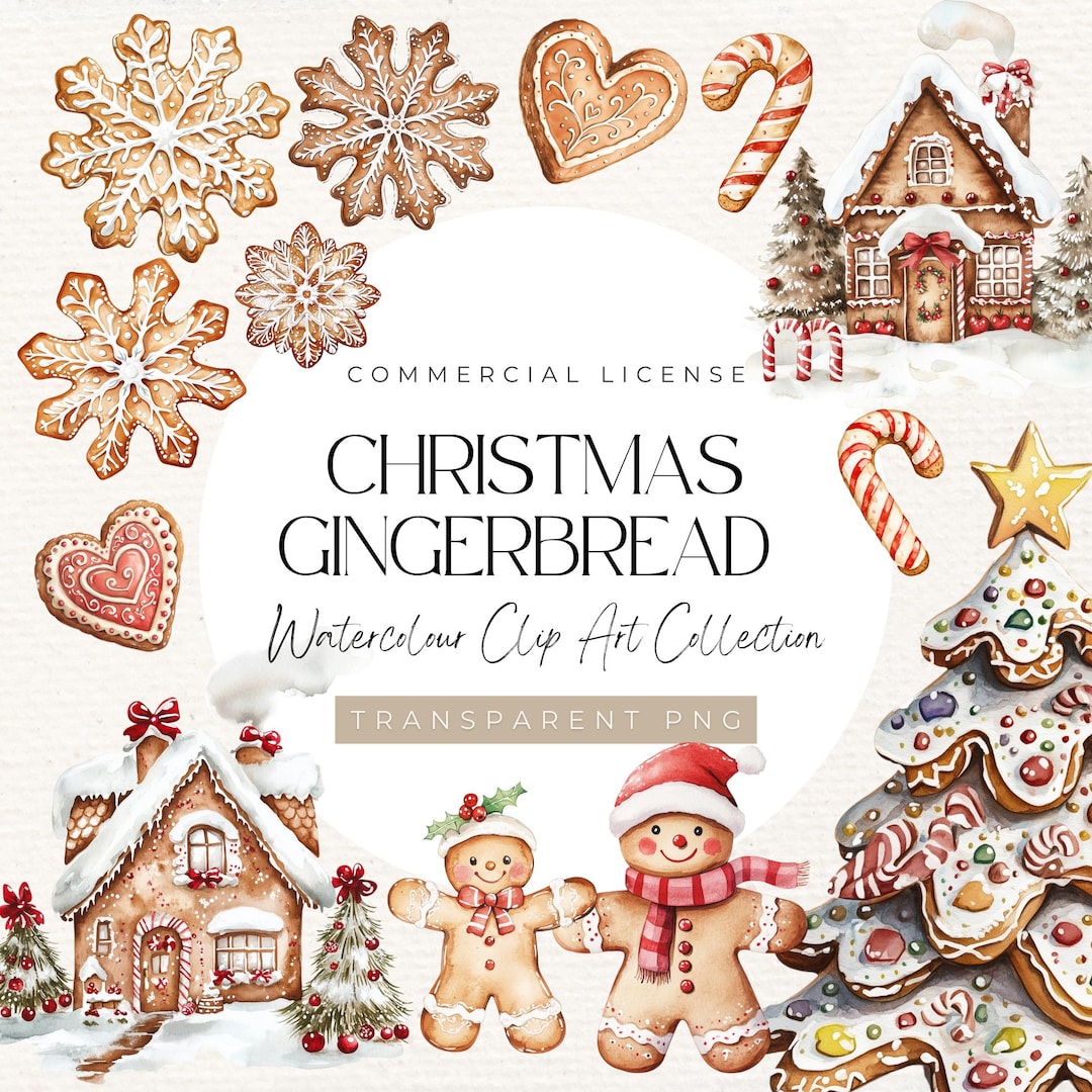 Gingerbread Christmas Clipart - 40 Watercolour Illustrations ...