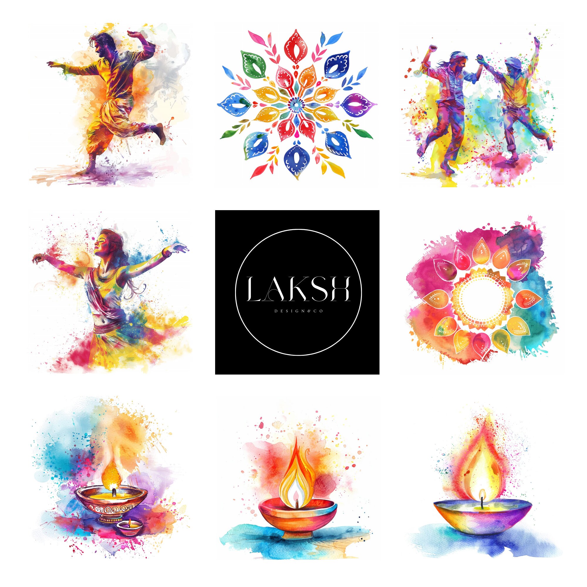 Holi Watercolour Clip Art, 35 High Quality Colourful Clip Art, Rainbow ...