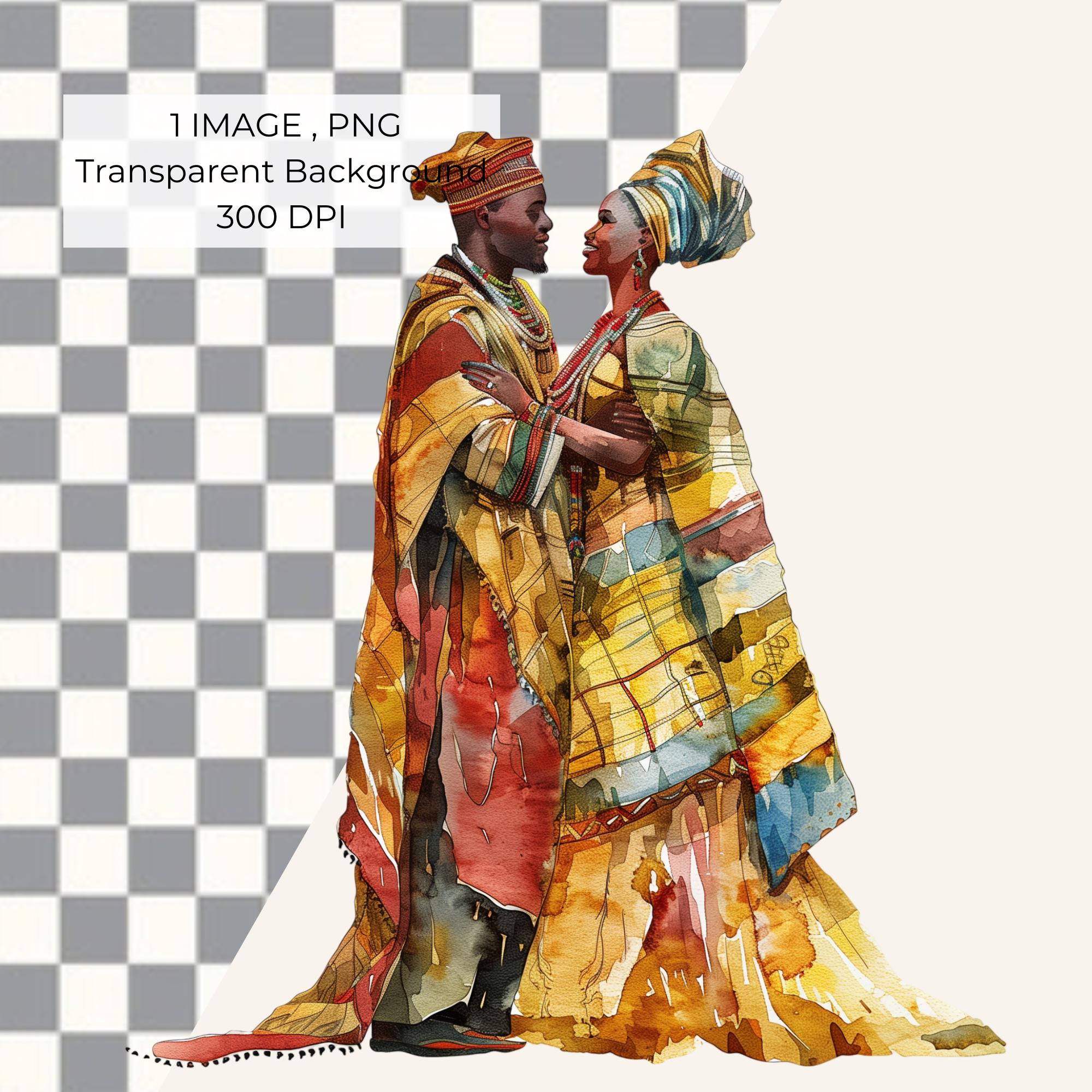 African Wedding Clipart – Watercolor Nia Couple PNG, Kente Attire ...