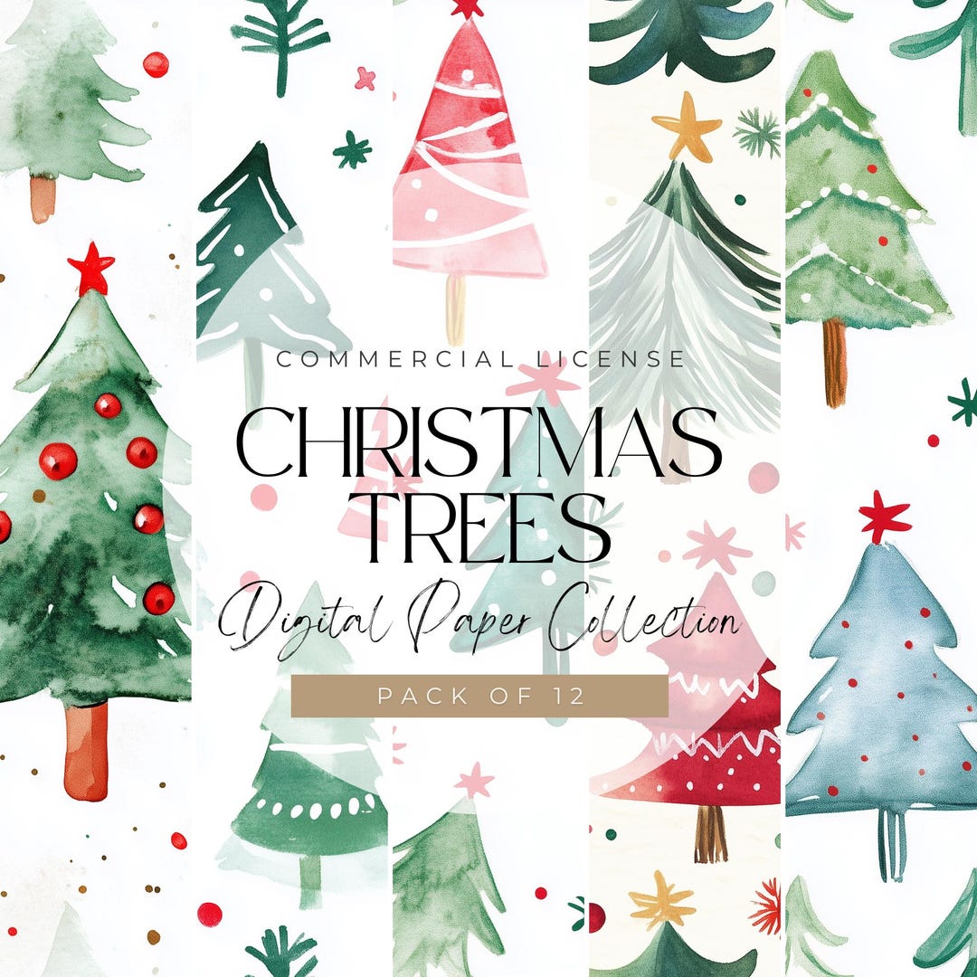 Watercolor Christmas Tree Digital Paper | Holiday Backgrounds (digital ...