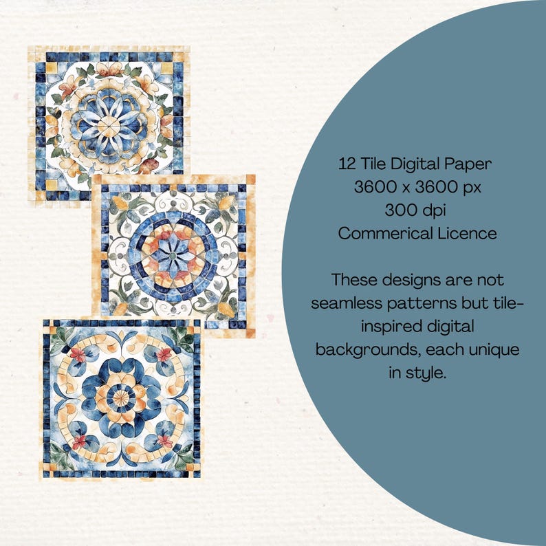 Roman Mosaic Tile Digital Paper – Floral Mediterranean Design (300 DPI ...