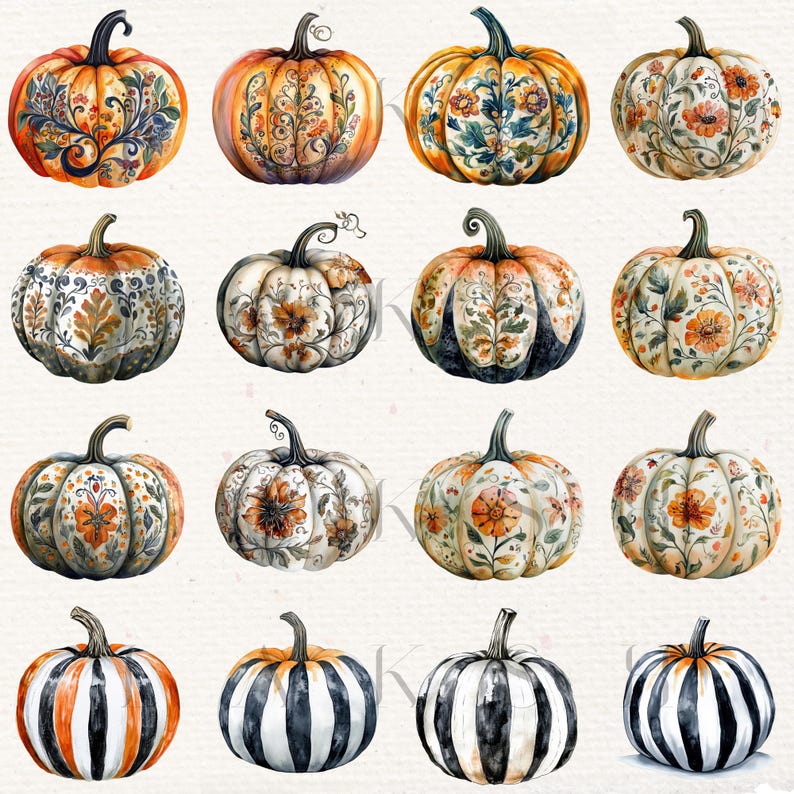 Ultimate 60 Pumpkin Watercolour Collection | Pumpkin Clip Art, Autumn ...