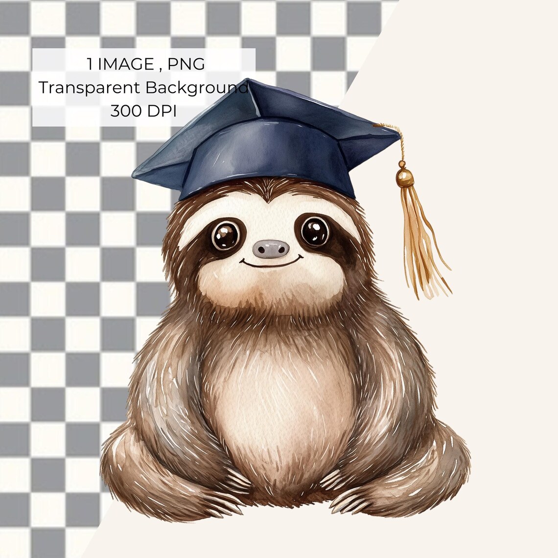 Watercolor Graduation Sloth Clipart – Class of 2025 PNG (digital ...
