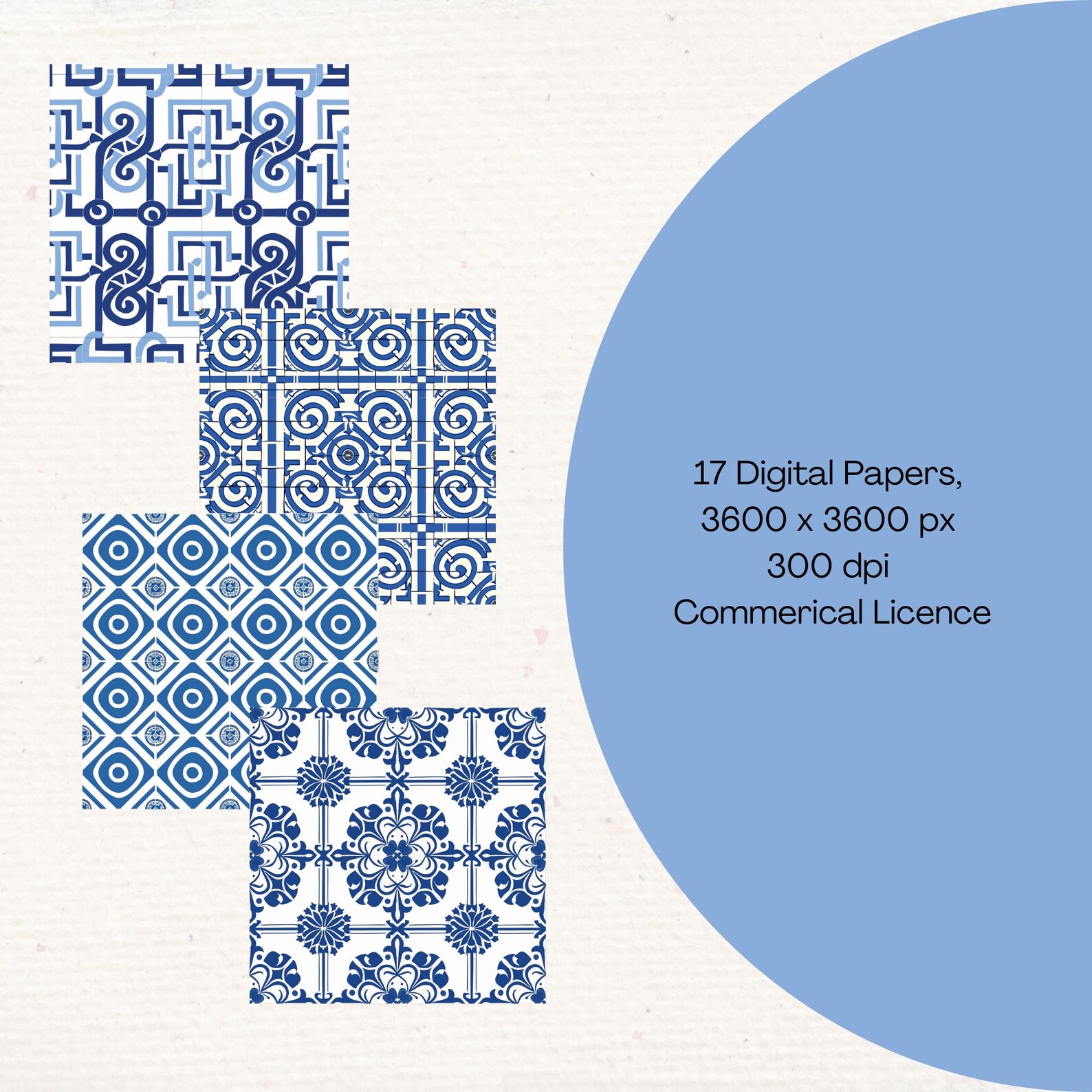 Blue & White Greek Tile Clipart: Watercolour Mediterranean Patterns ...