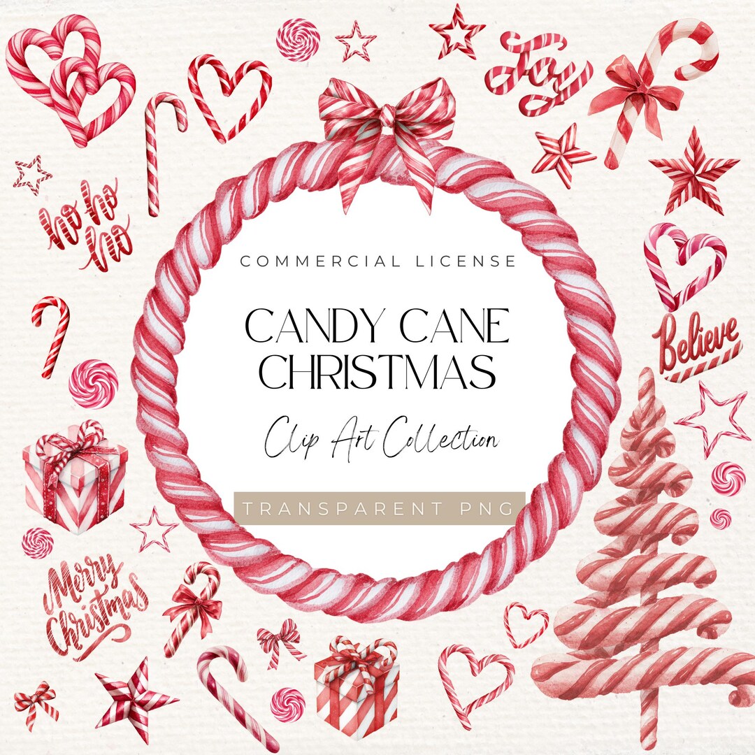 Candy Cane Christmas- 68 Red & White Holiday Pngs for Cards, Decor ...