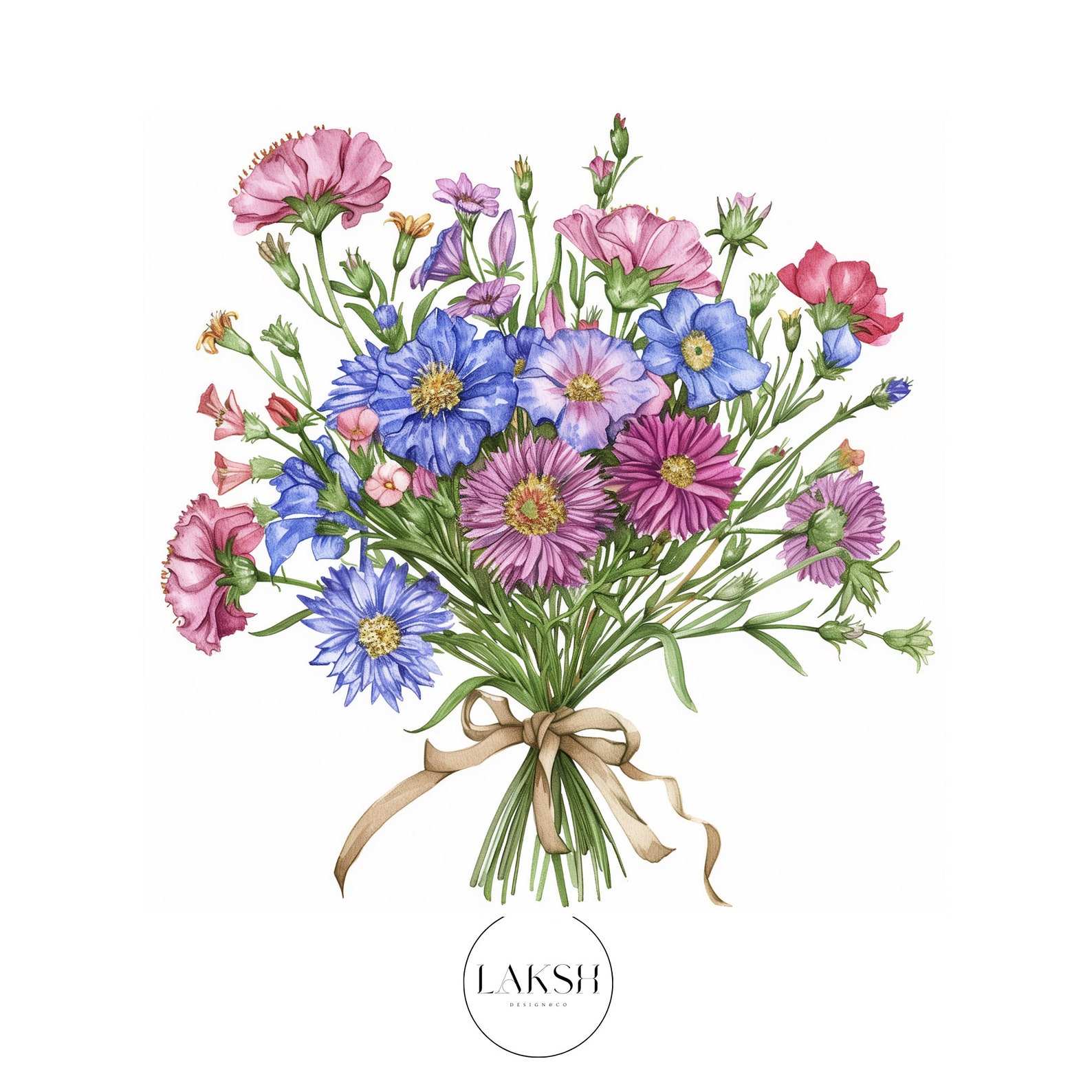 September Birth Flower Bouquet Watercolour Clip Art, Asters & Morning Glories Flower, Floral ...