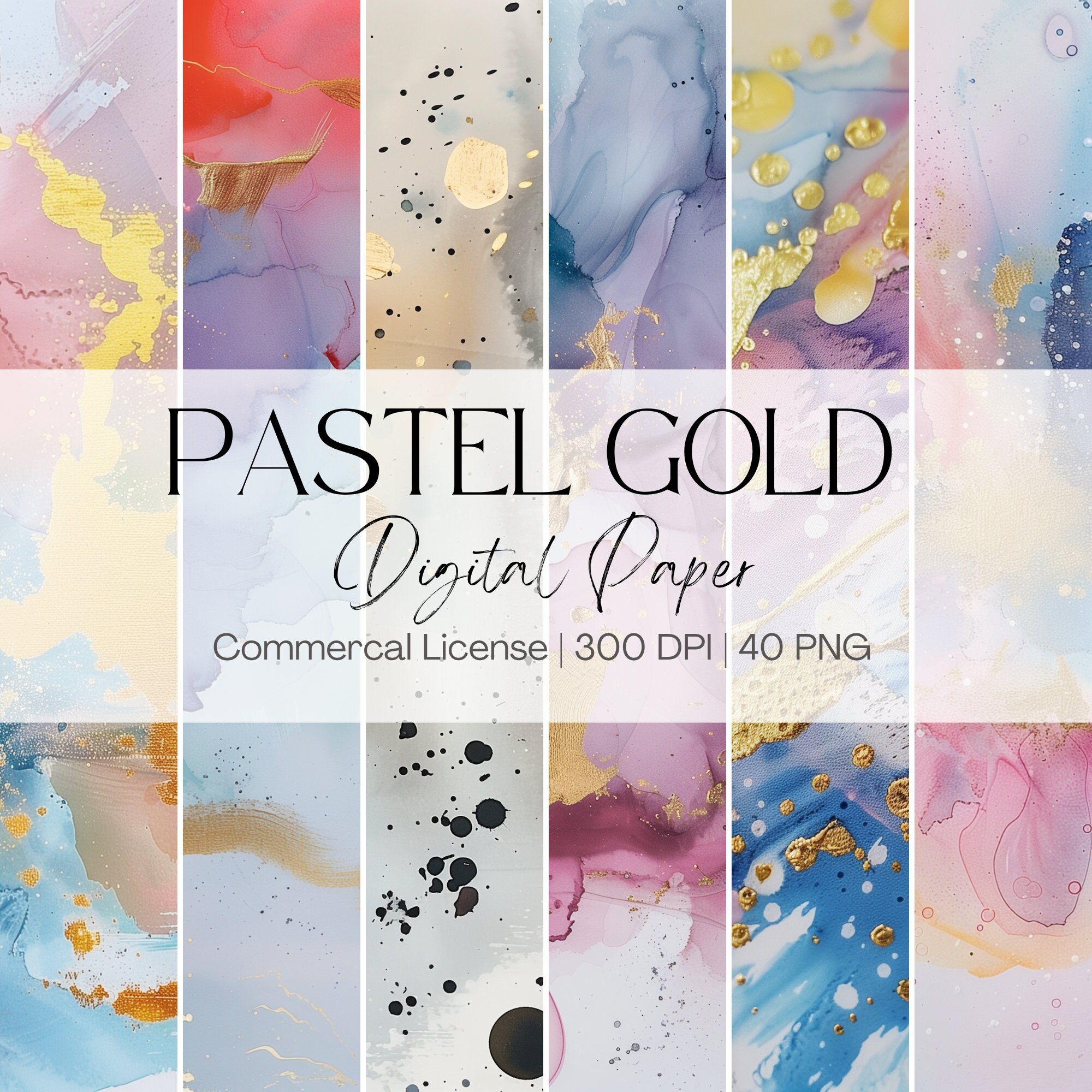 40 Pastel Watercolour Digital Paper | Pastel and Gold |pastel Paper ...