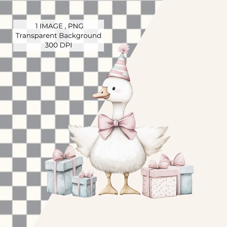 Silly Goose Birthday Clipart – Cute Party Goose With Gifts and Hat ...