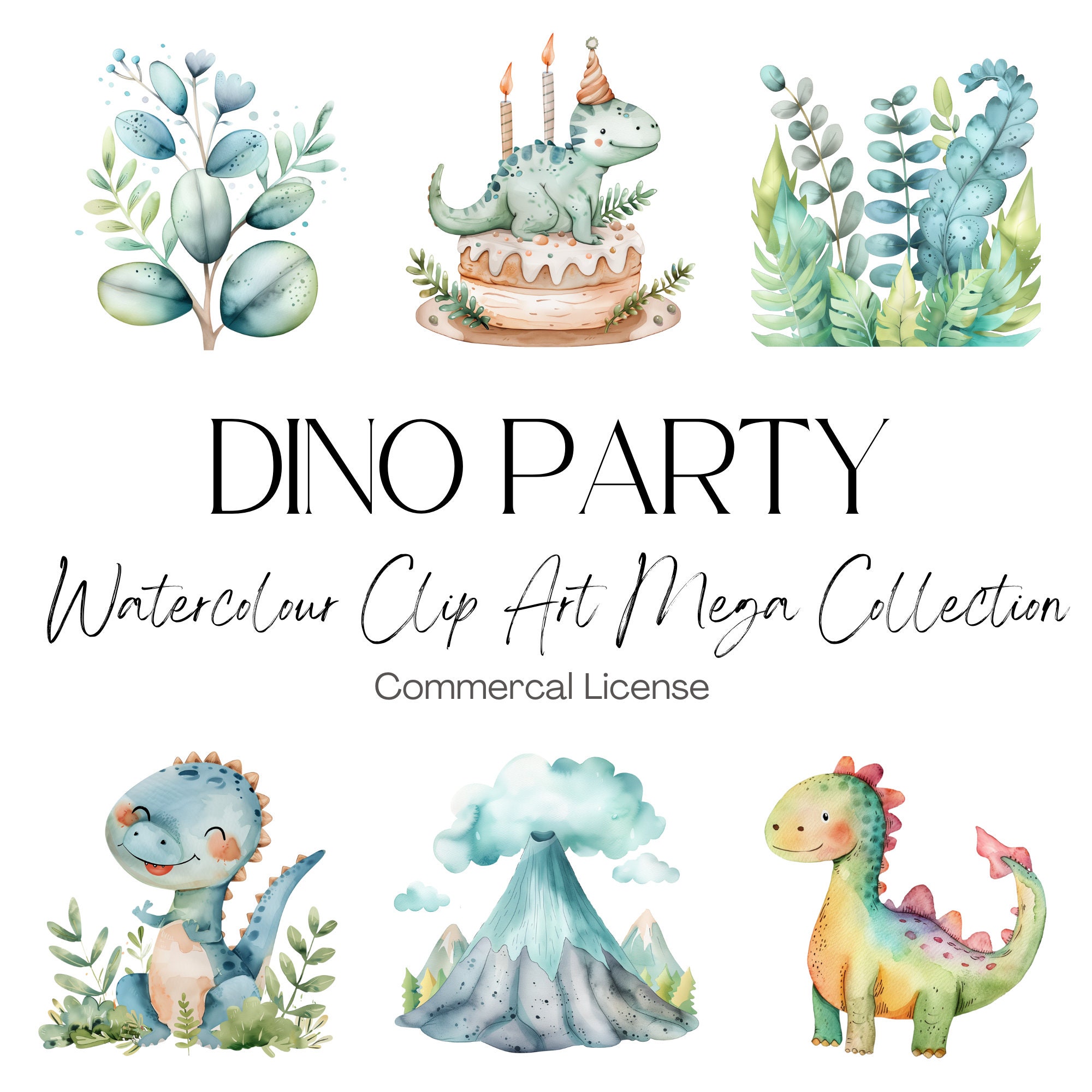 75 Watercolour Dinosaur Clipart Bundle Cute Dino Clip Art Dinosaur ...