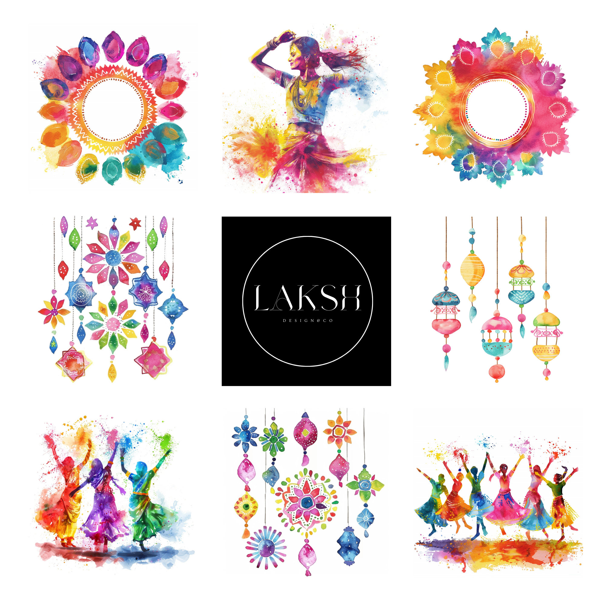 Holi Watercolour Clip Art, 35 High Quality Colourful Clip Art, Rainbow ...