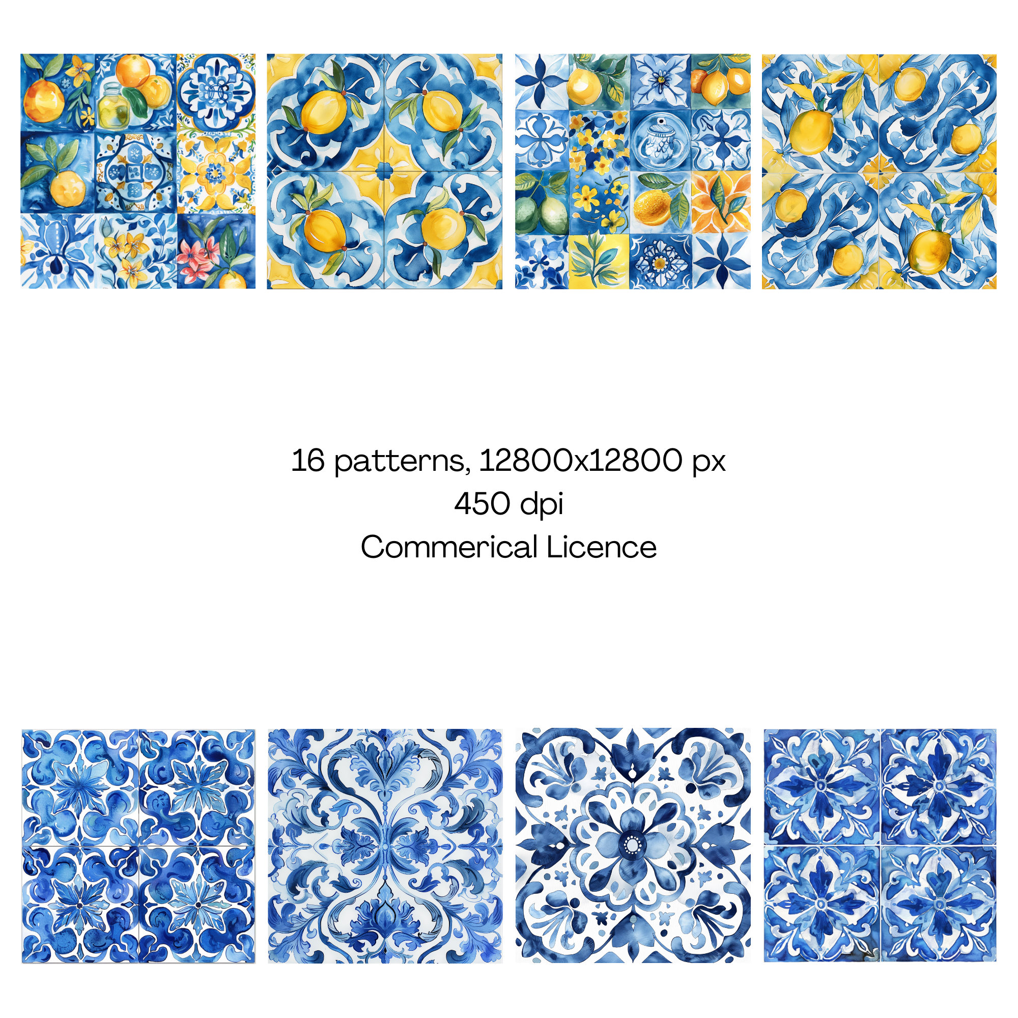 Amalfi Tile Pattern, Blue, Yellow, and Lemon Digital Paper (PNG) - Etsy