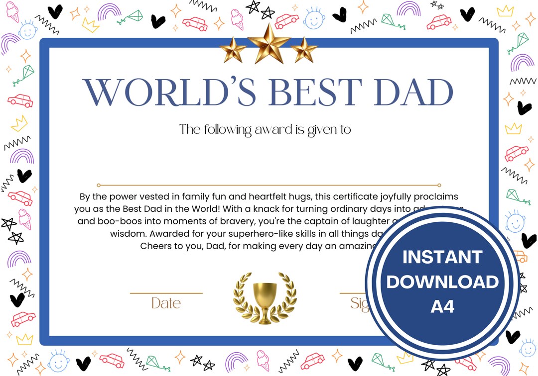 World's Best Dad Certificate | Father's Day Certificate | Instant ...