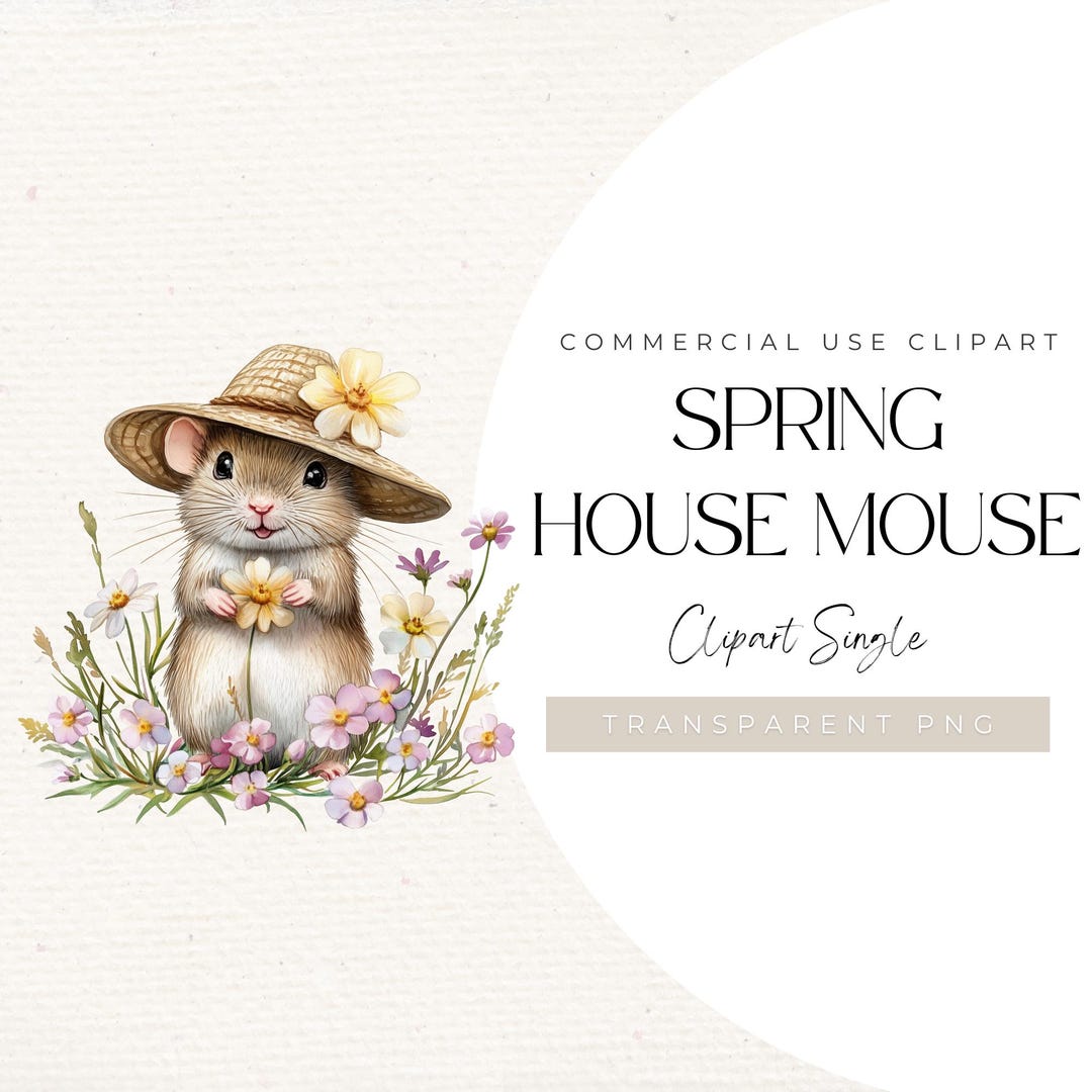 Adorable Spring House Mouse Clipart | SINGLE PNG | Cute Mouse With ...