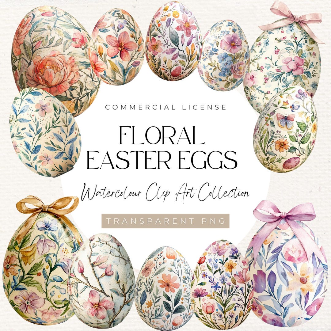 Watercolor Floral Easter Eggs Clipart | Spring PNG (commercial Use) - Etsy