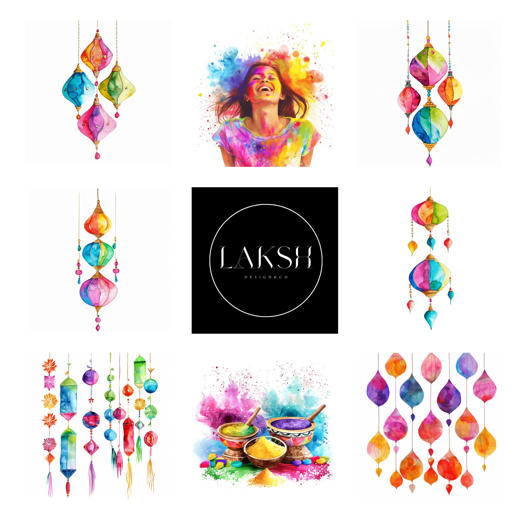 Holi Watercolour Clip Art, 35 High Quality Colourful Clip Art, Rainbow ...