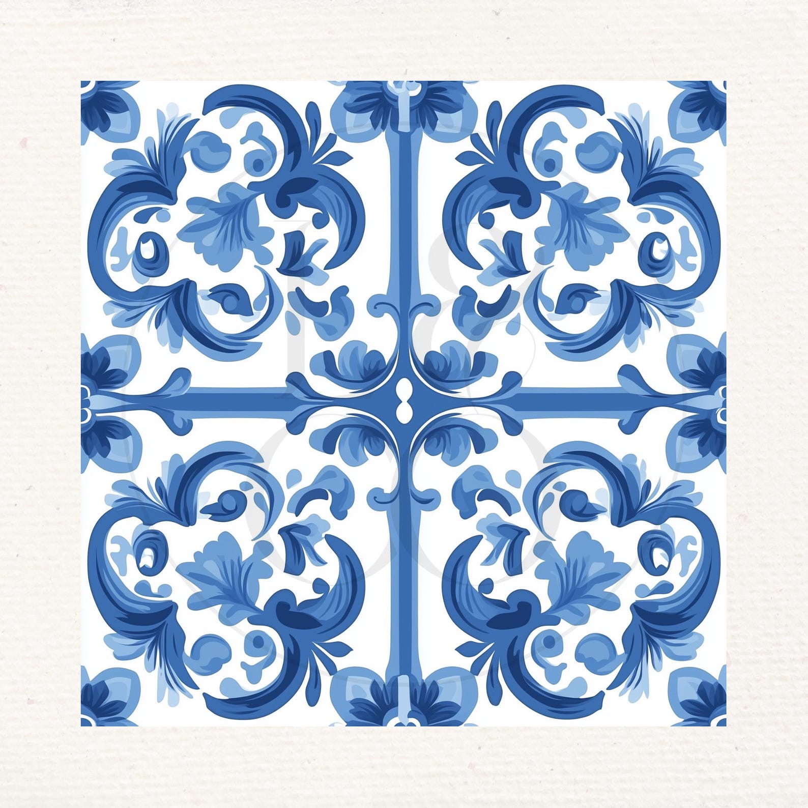 Blue & White Greek Tile Clipart: Watercolour Mediterranean Patterns ...
