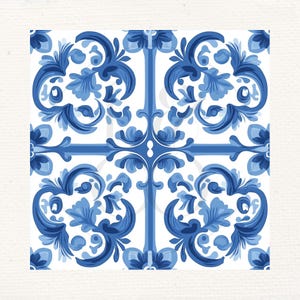 Blue & White Greek Tile Clipart: Watercolour Mediterranean Patterns ...