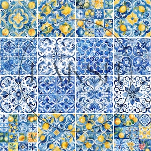 16 Amalfi Inspired Tile Pattern, Italian Tile Background, Blue and ...